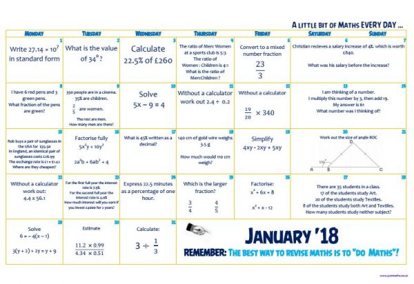 Revision – Monthly Maths Calendar ‹ PinBoard | Paulet High School & 6th ...