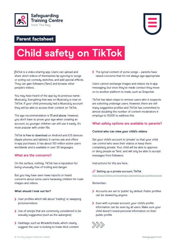 TikTok Child Safety Fact Sheet – Paulet High School & 6th Form College